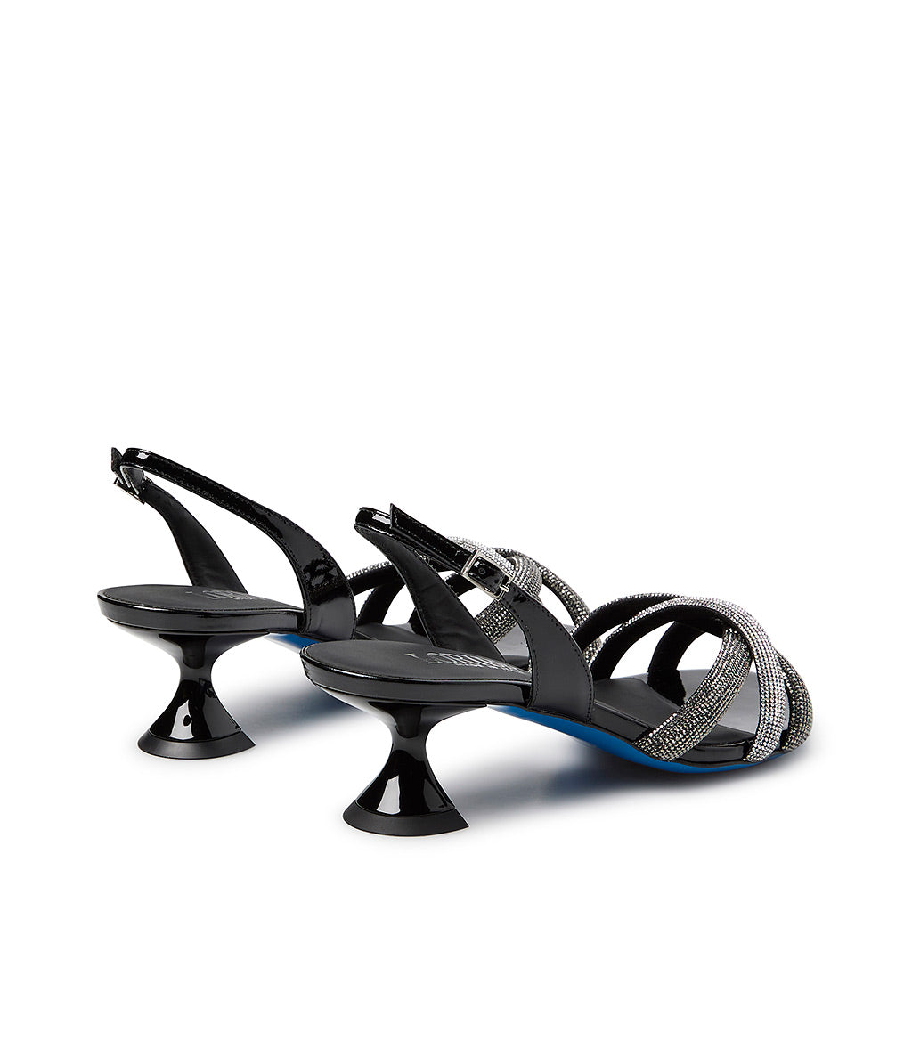 Rhinestones black patent leather sandals | Loriblu