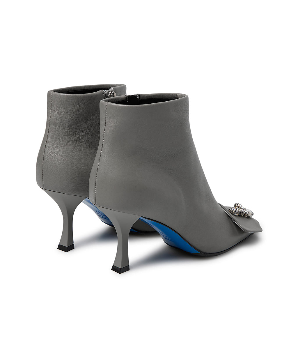 Grey nappa leather bootie with rhinestone Logo Signature | Loriblu