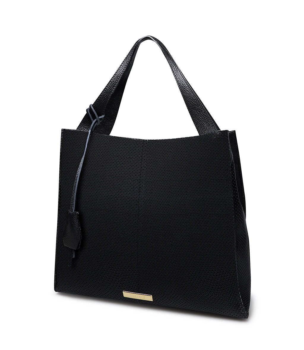 Black grained leather shopper bag | Loriblu
