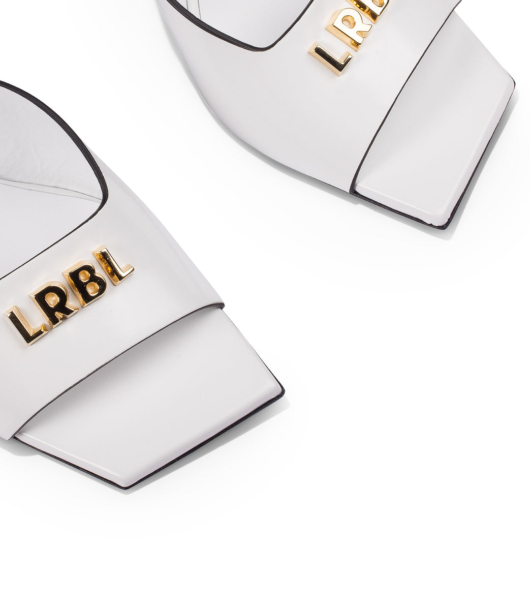 Logo-plaque white leather mules | Loriblu