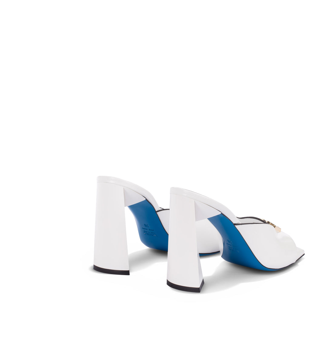 Logo-plaque white leather mules | Loriblu